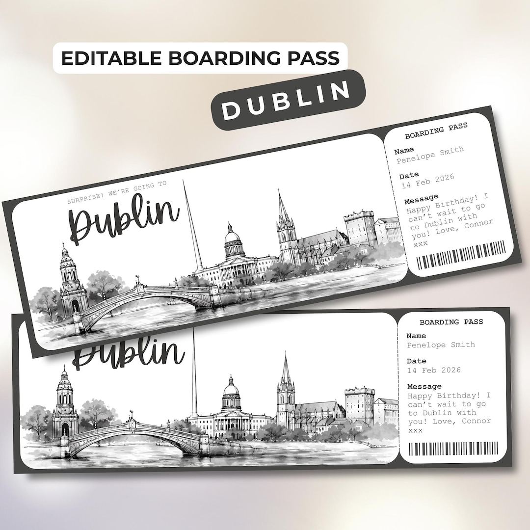 Editable Dublin Boarding Pass, Surprise Trip to Ireland, Printable ...