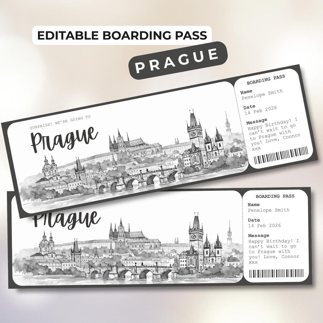 Editable Prague Boarding Pass Template, Surprise Trip to Czech Republic ...
