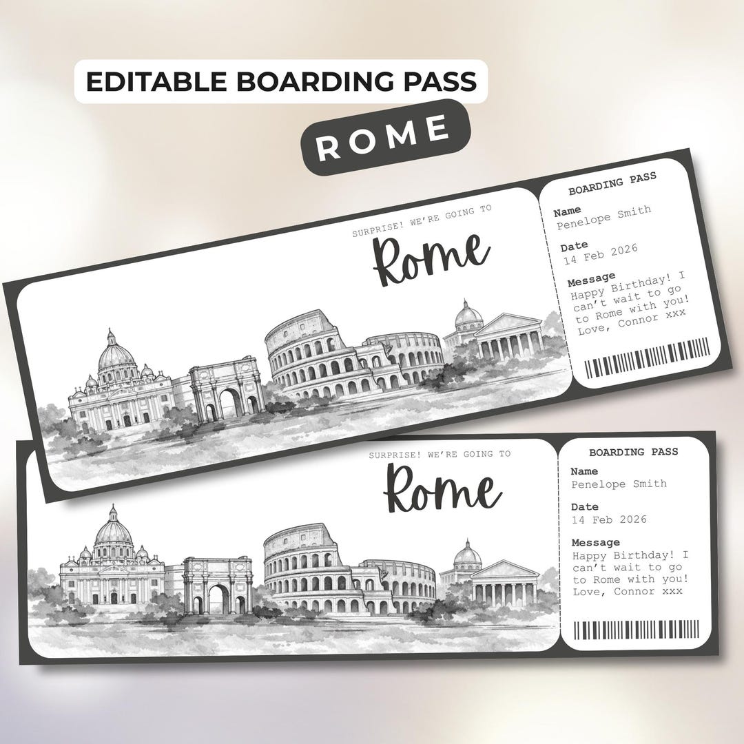 Editable Rome Boarding Pass Template, Surprise Trip to Rome ...