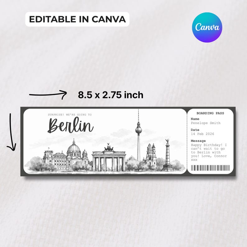 Editable Berlin Boarding Pass Template, Surprise Trip to Germany ...
