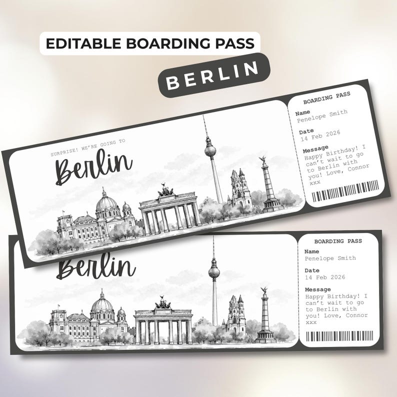 Editable Berlin Boarding Pass Template, Surprise Trip to Germany ...