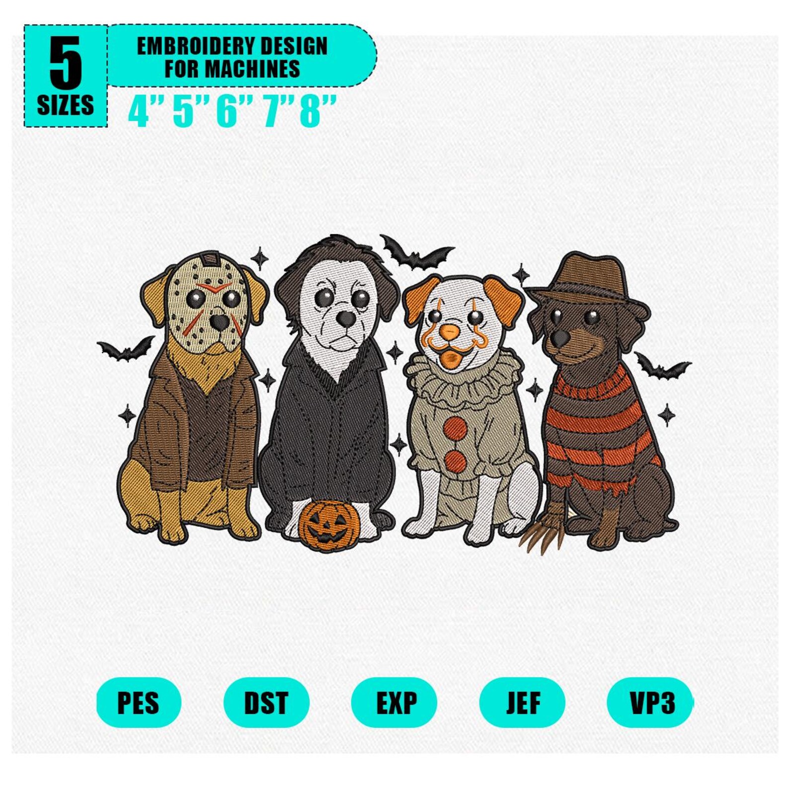 Halloween Dog Embroidery Design, Horror Characters Embroidery Pattern ...