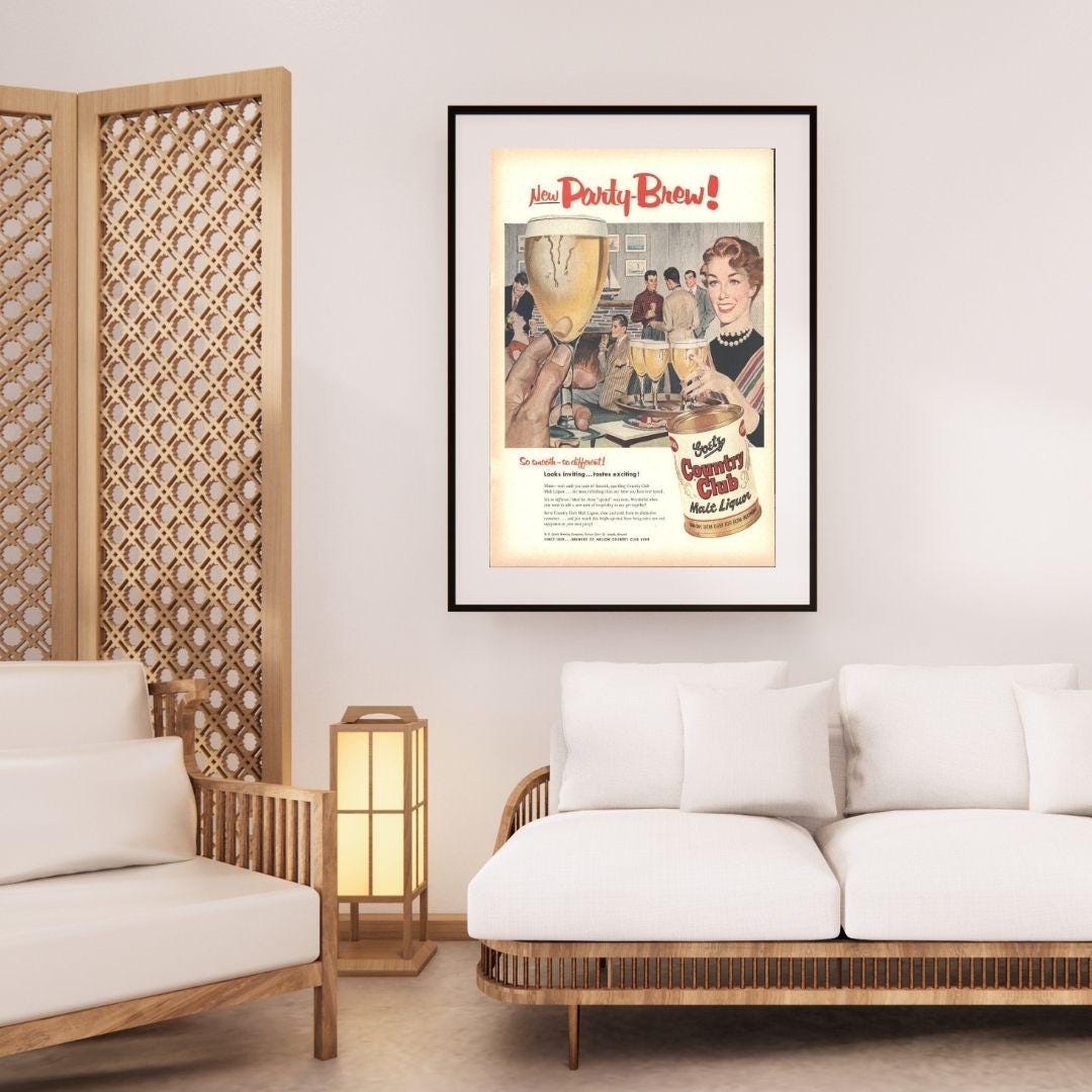 Goetz Country Club Malt Liquor Beer Poster, 1955 Vintage Bar Art Print ...