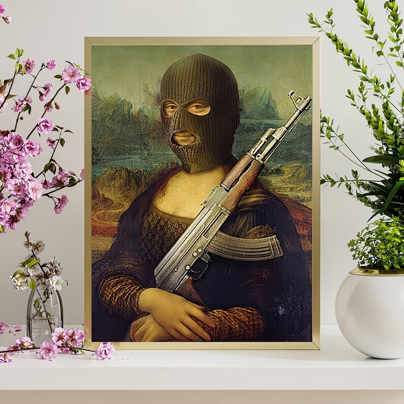 Funny Mona Lisa Street Art Print, Balaclava Mona Lisa Poster, Hypebeast ...