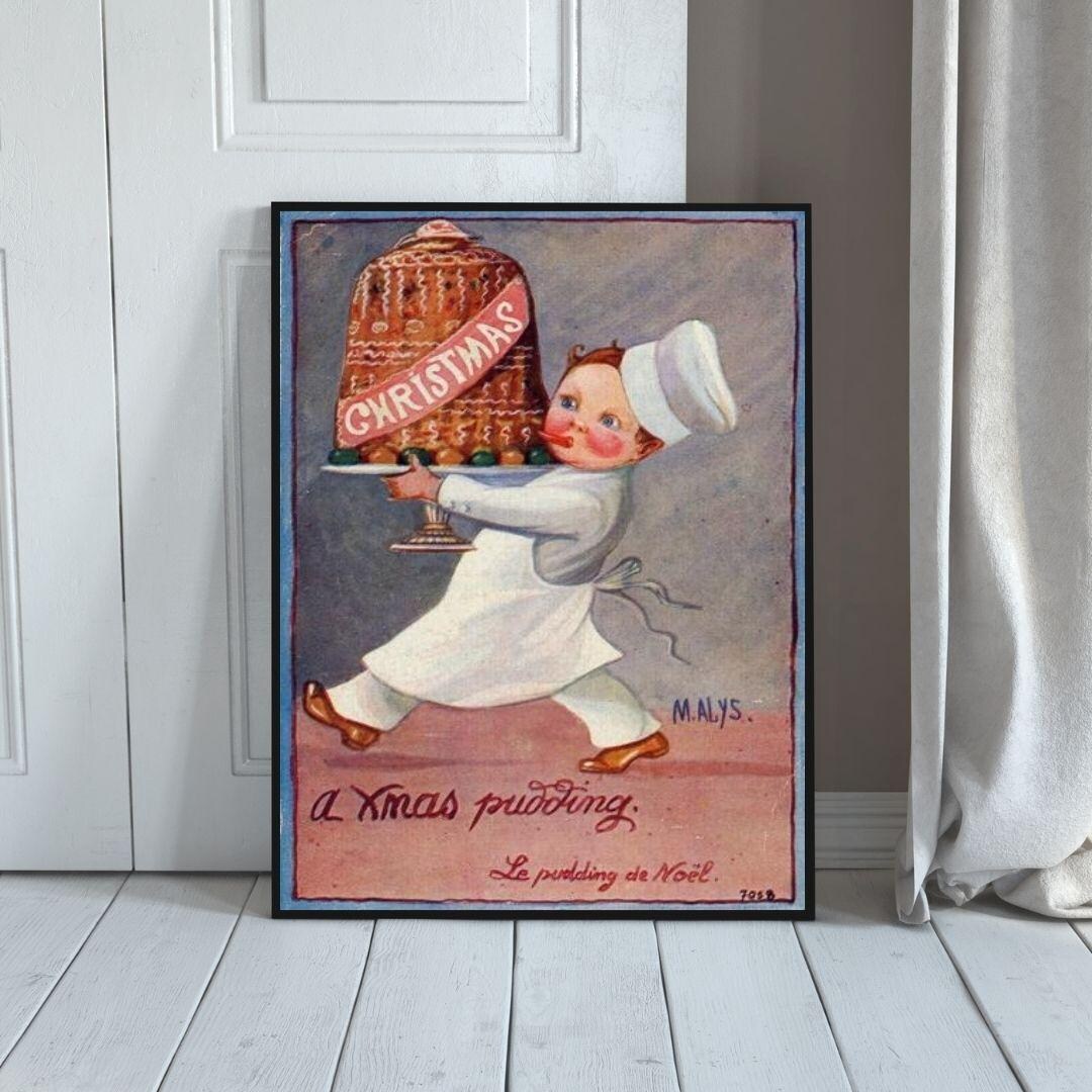 Classic Christmas Pudding Illustration Art Print, Holiday Food Poster ...