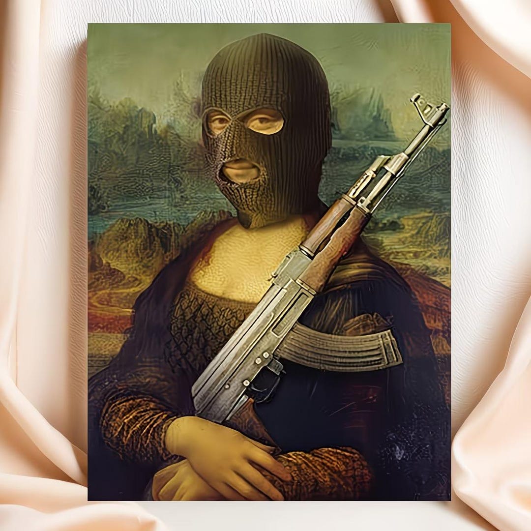 Funny Mona Lisa Street Art Print, Balaclava Mona Lisa Poster, Hypebeast ...