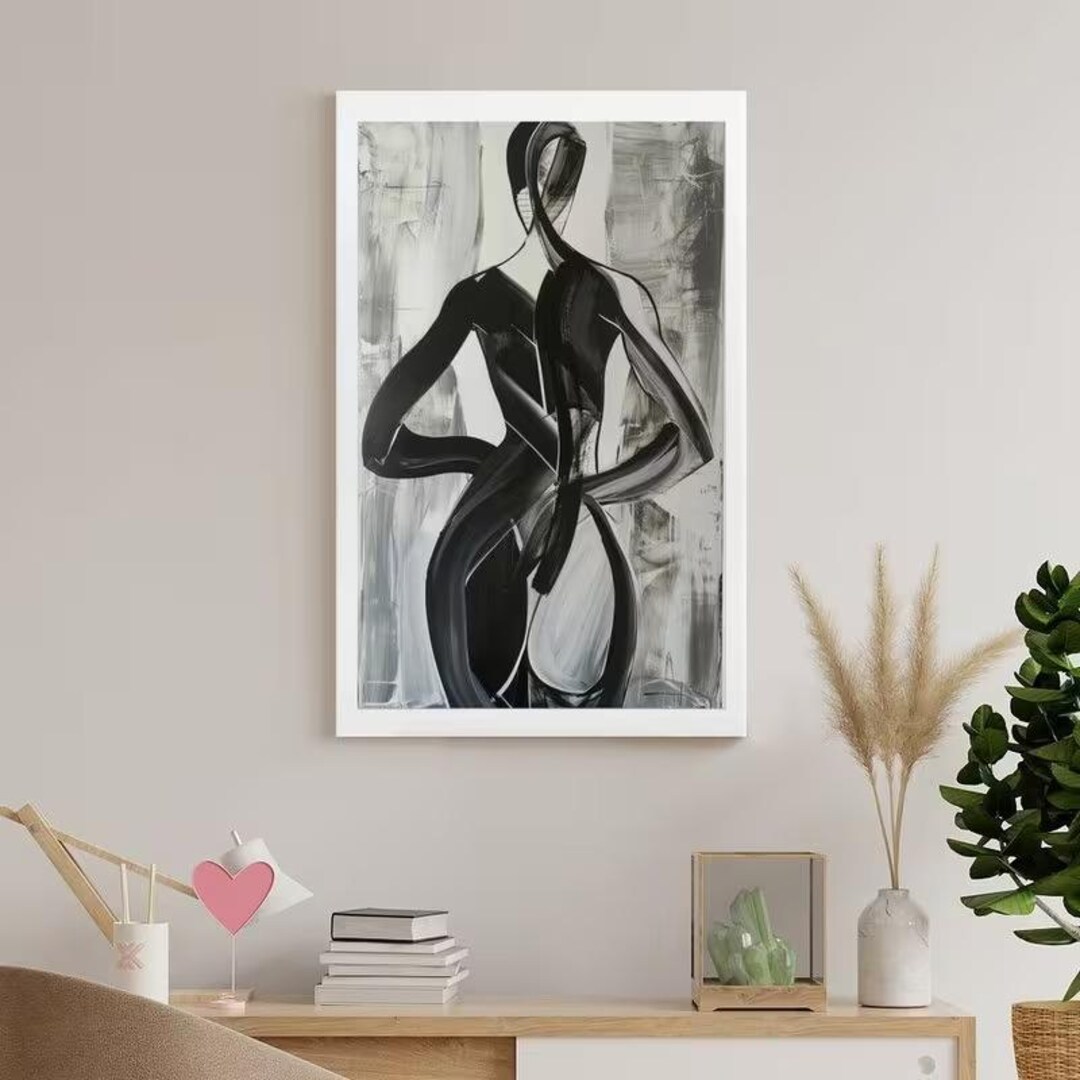 Modern Abstract Female Body Painting Poster, Large Black White Print ...