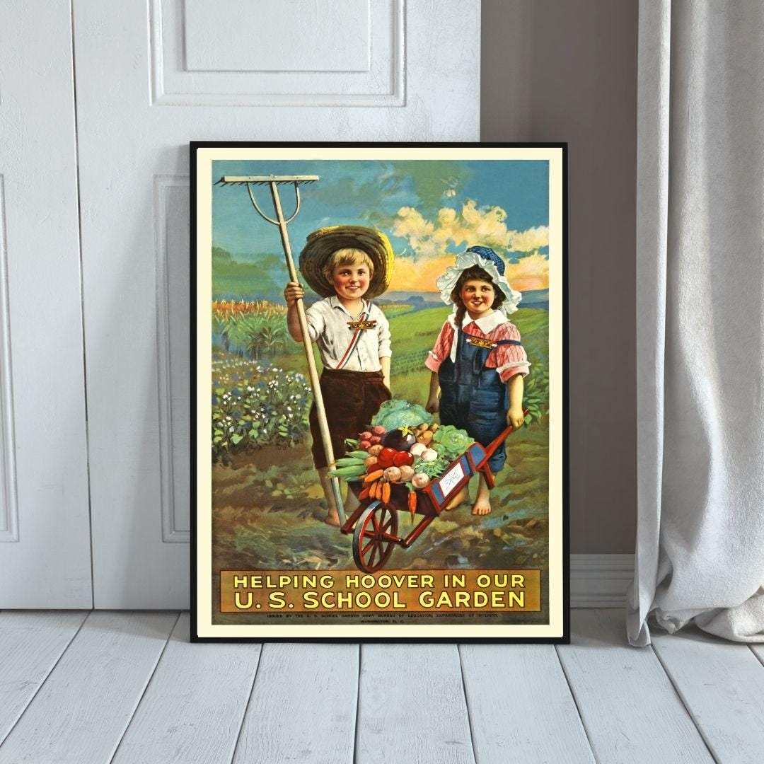 WWI School Garden Poster, Helping Hoover 1919 U.S. Food Conservation ...