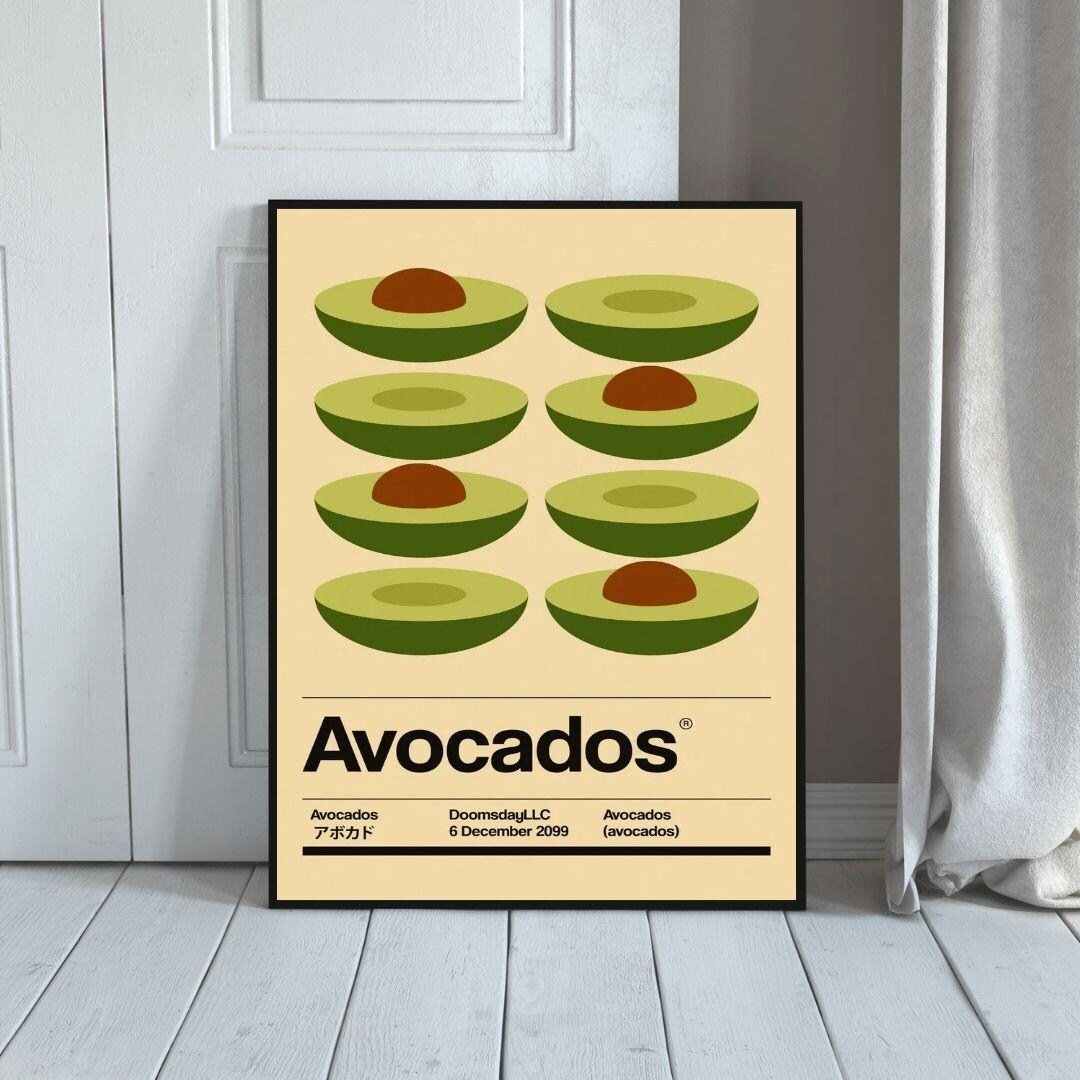Minimalist Avocados Poster, Mid Century Modern Graphic Kitchen Art ...