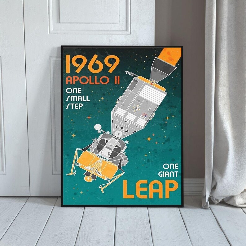 Midcentury Modern Apollo 11 Poster, 1969 Moon Landing, One Giant Leap ...