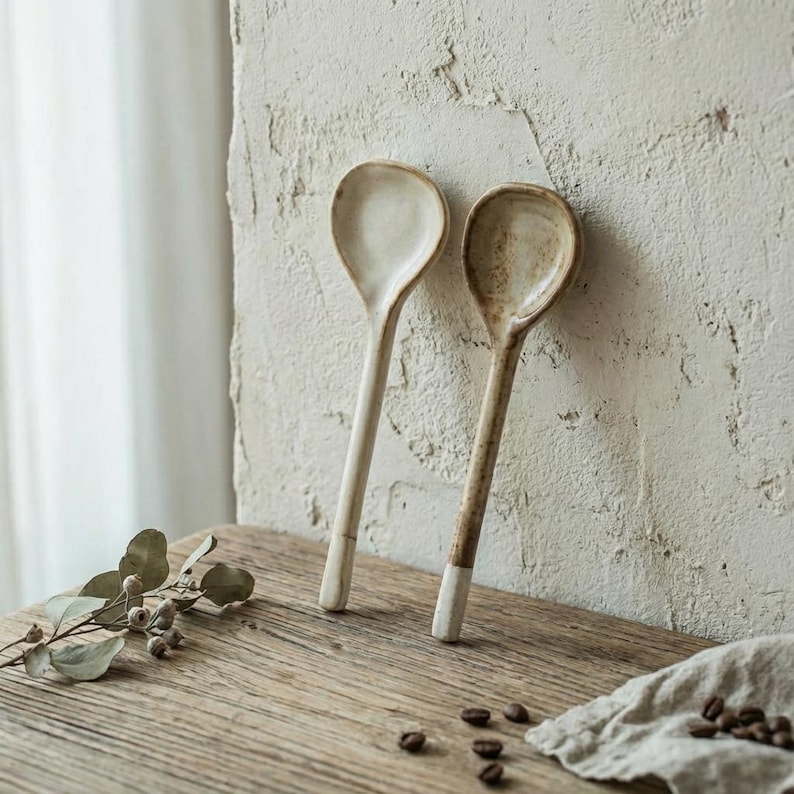 Handmade Rustic Ceramic Spoon | Vintage Matte Pottery Utensil | 2 ...