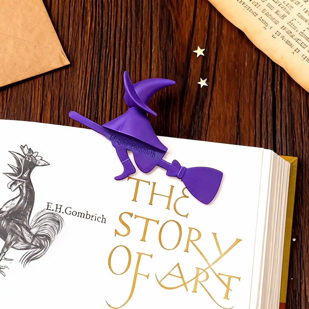 3D Flying Witch Bookmark | Cute Purple Broom Witch Page Marker | Fun ...