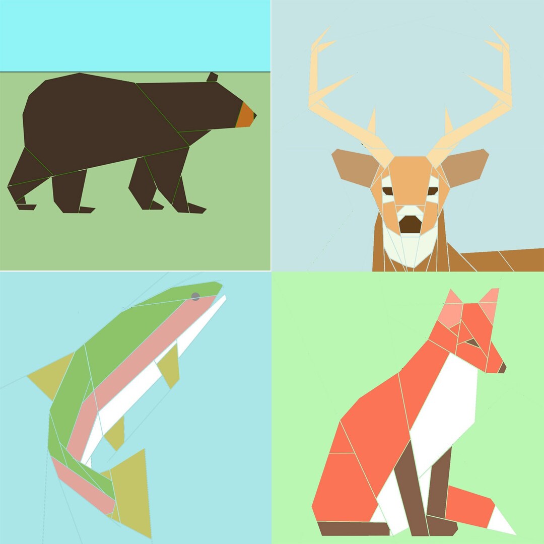 Set of 4 Wildlife Paper-piecing Patterns PDF - Etsy