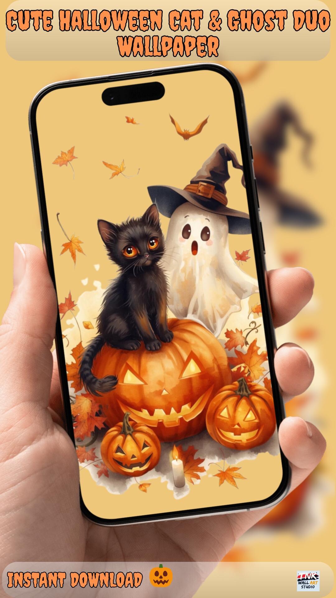 Cute Halloween Ghost Cat Wallpaper iPhone Android | Pumpkin Autumn ...