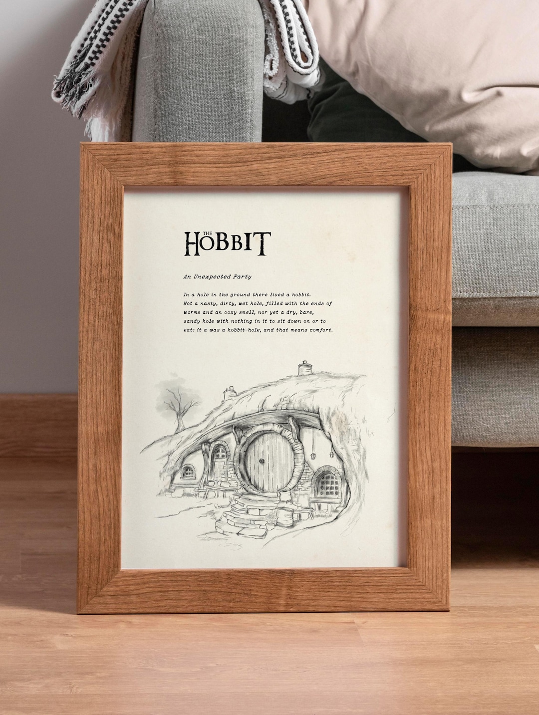 The Hobbit Opening Quote Print With Bag End Illustration | Tolkien Wall ...