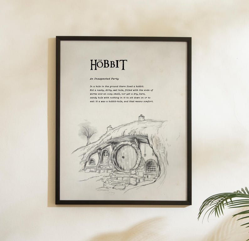 The Hobbit Opening Quote Print With Bag End Illustration | Tolkien Wall ...