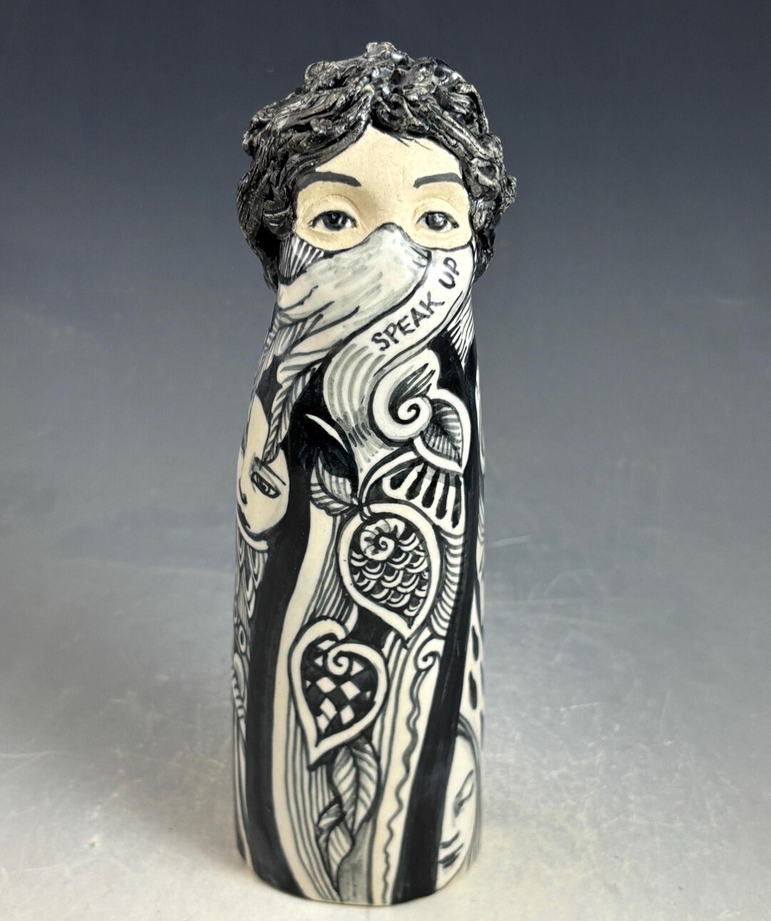 Feminine Sculpture in Black and White Saying "speak Up", Speal Your ...