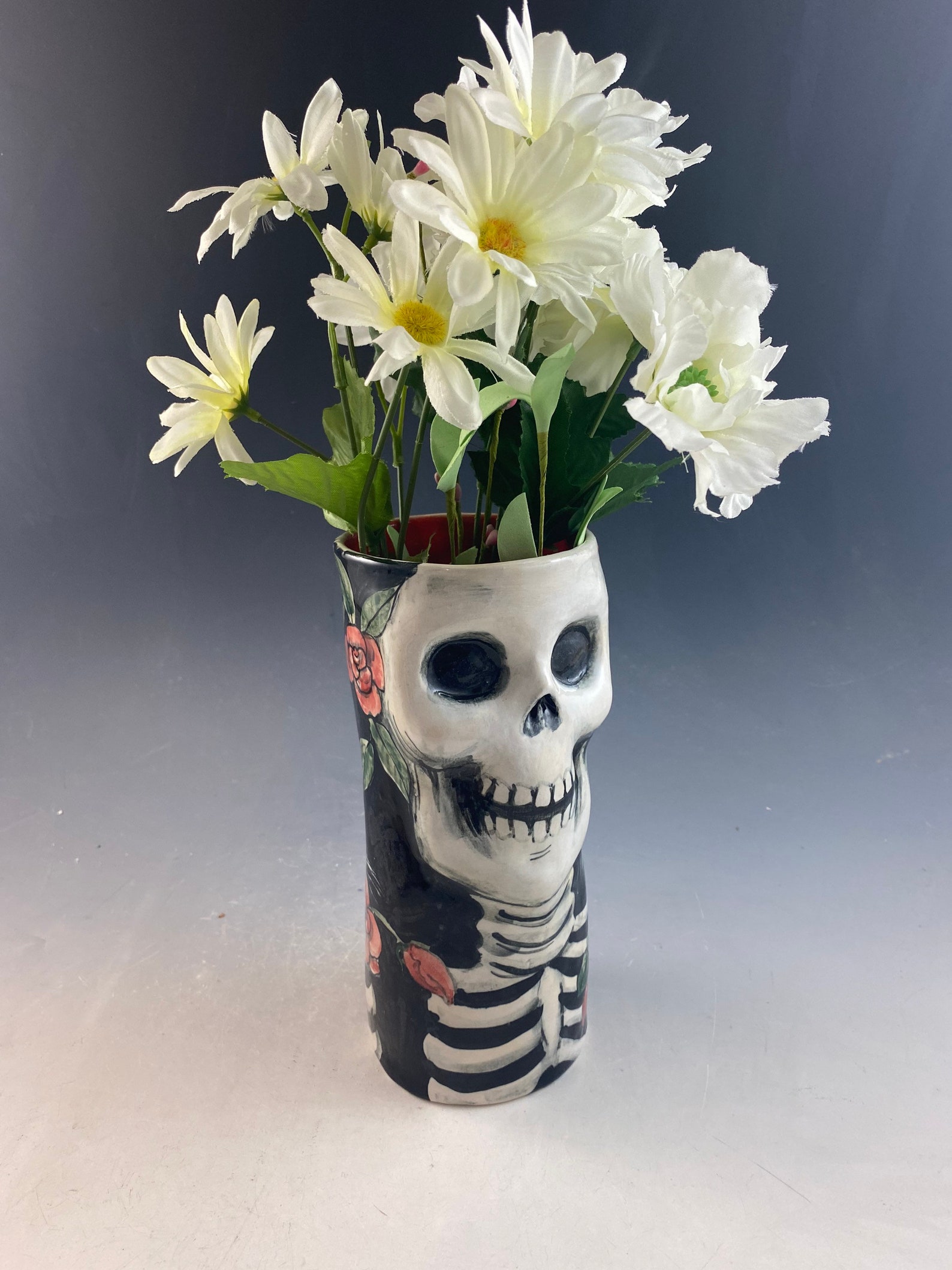 Skull vase day of the dead vase with roses 8.25skeleton | Etsy