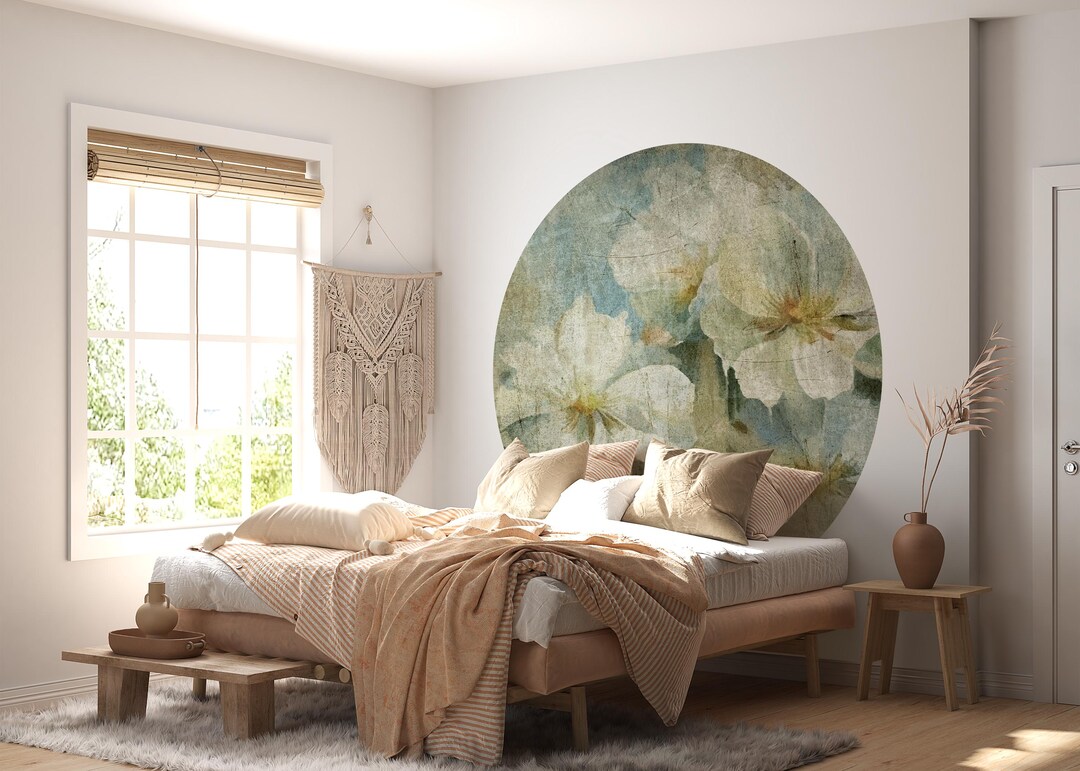 Watercolor Floral Round Wall Decal: Peel & Stick Removable Wallpaper - Etsy
