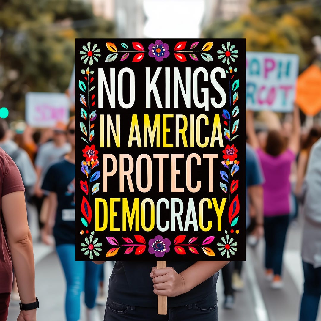 No Kings in America Poster: Floral Folk Art Protect Democracy Sign ...