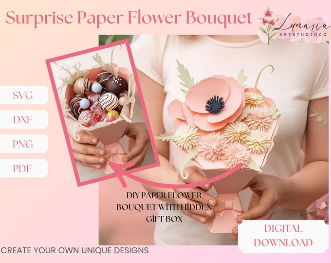 Beau Flower Box - Templates - Paper Flowers - 3D Box - Instant Download ...