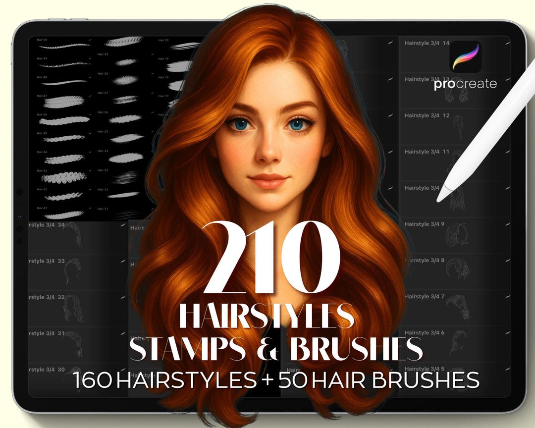 210 Procreate Hairstyle Stamps & Brushes, Procreate Stamp, Woman Hair ...