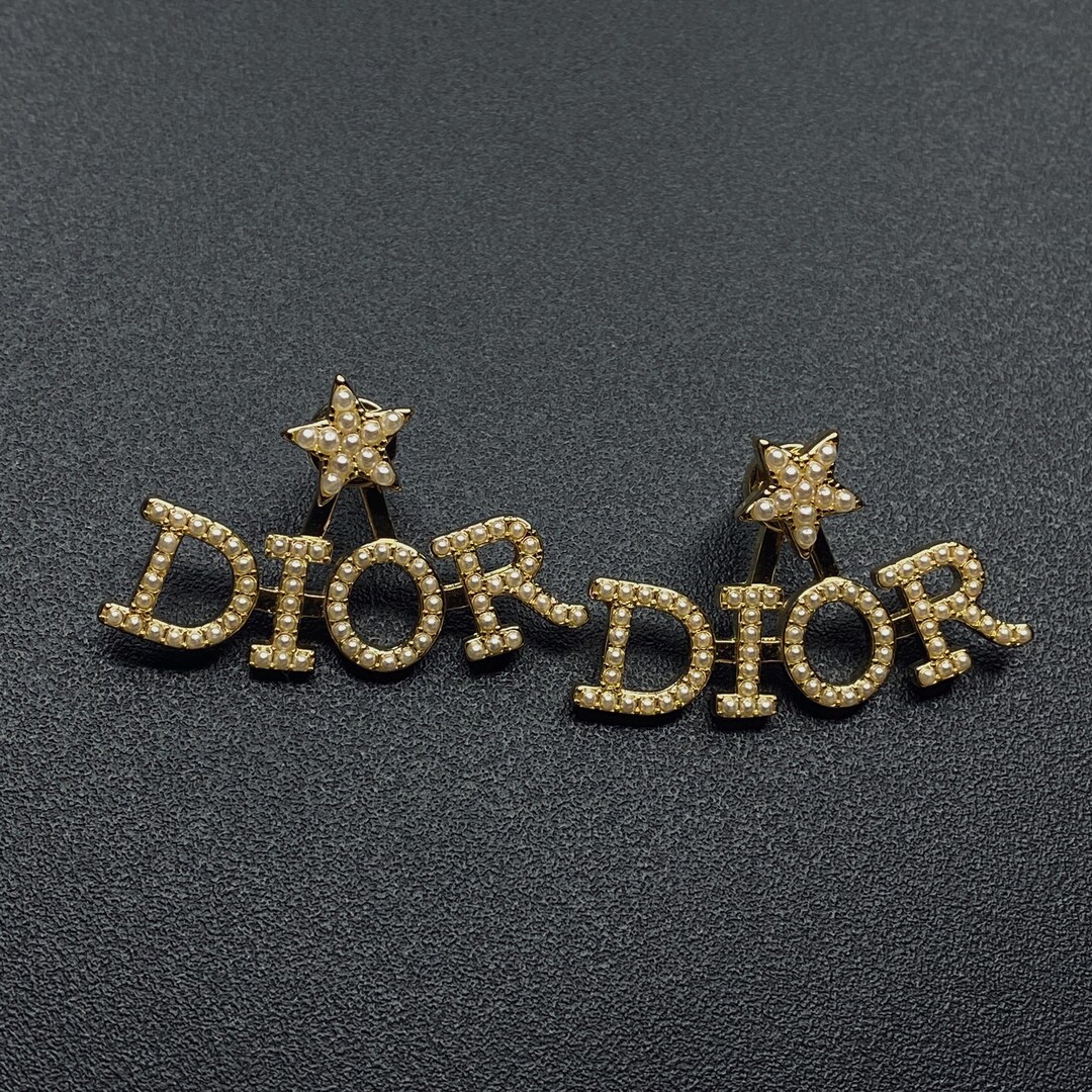 Christian Dior Logo Letters Star Pearl Pave Drop Earrings - Etsy Canada