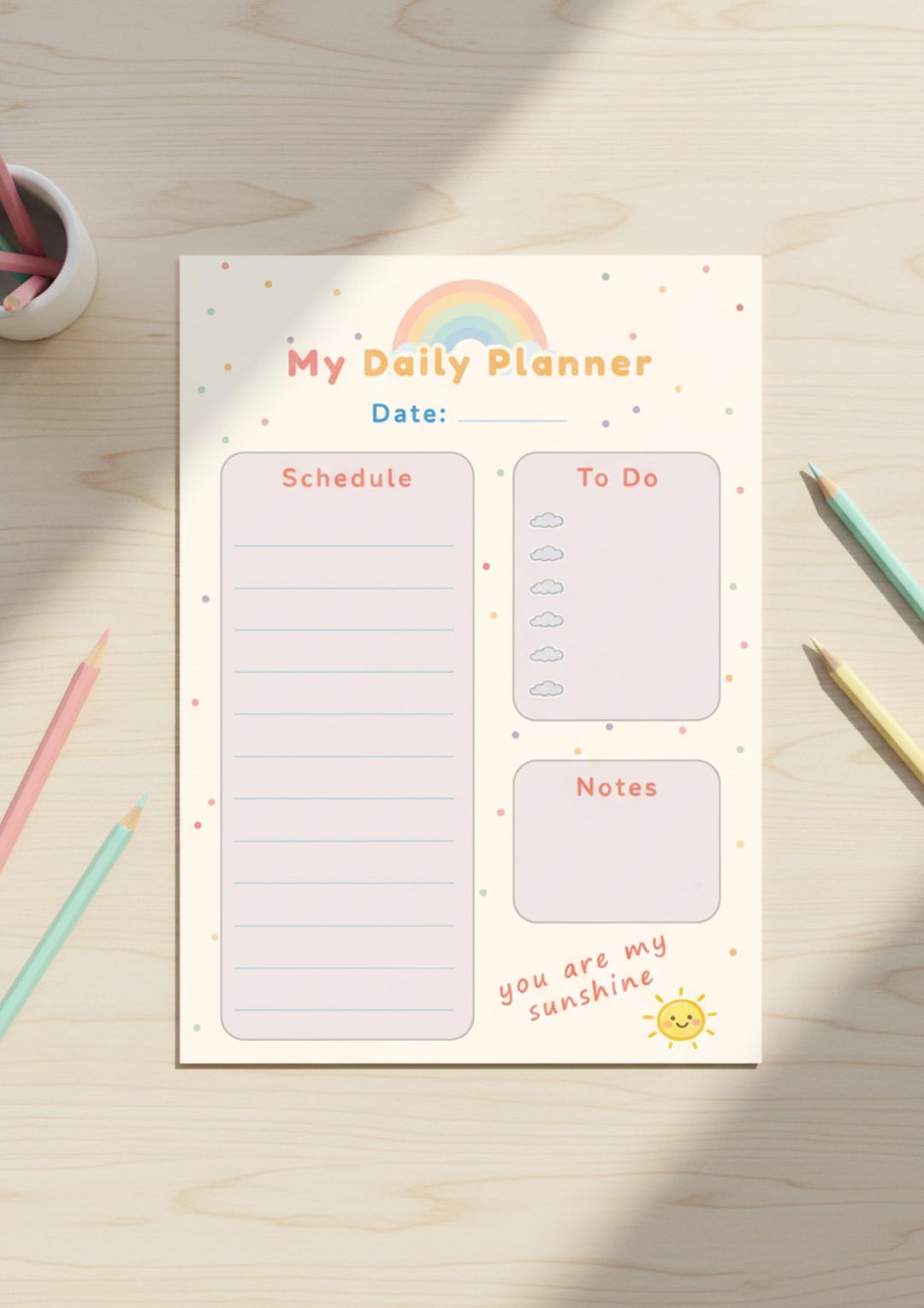 Rainbow Daily Planner for Kids Printable - Rainbow Theme Routine Chart ...