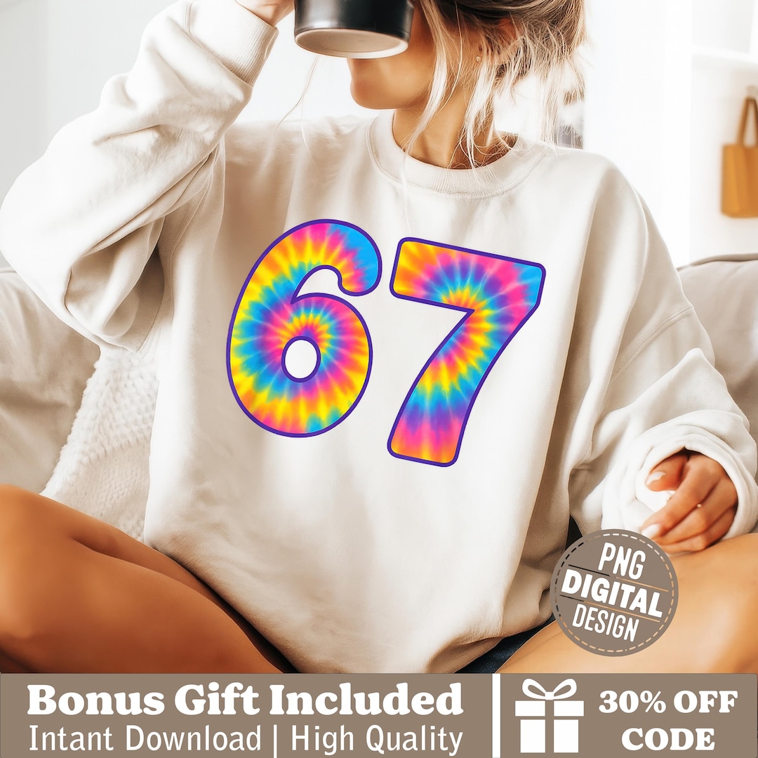 Tie Dye Number 67 Png, Colorful Retro Groovy Font Shirt Design, Rainbow ...