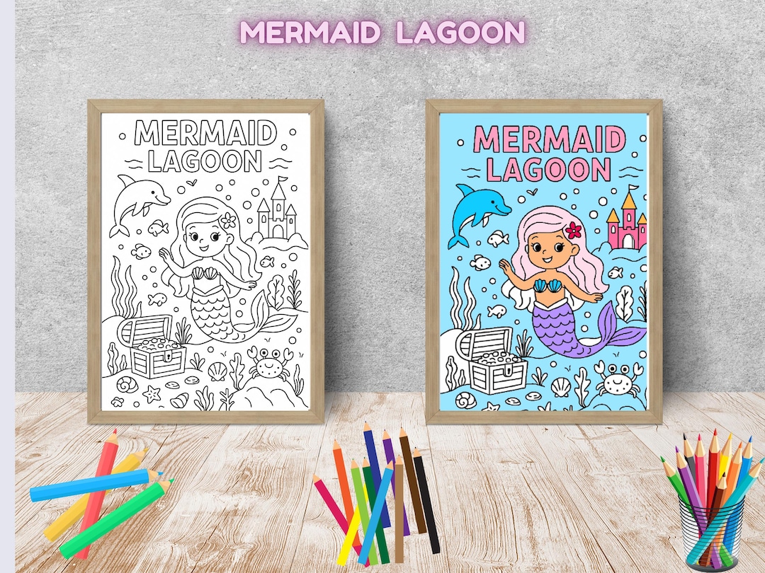 Mermaid Lagoon Theme Colouring Page- Printable Kids Activity- Instant ...