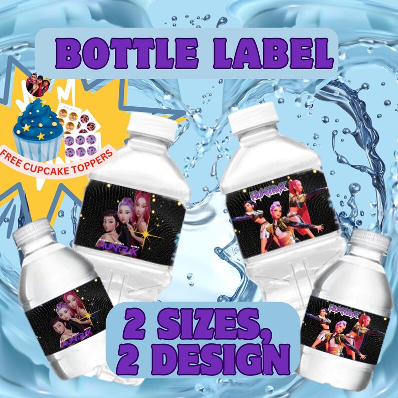 Huntrix Water Bottle Label Printable, Demon Hunter Party Favor, K-pop ...