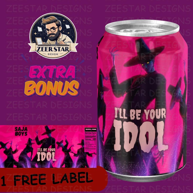 Halloween Kpop Demon Hunters Saja Boys Soda Can Labels, 12 Oz Label ...