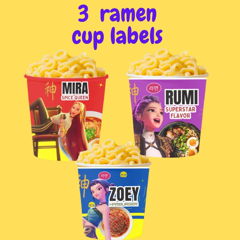 Huntrix Ramen Cup Label, 3 Designs Rumi Mira Zoey, K-pop Demon Label ...