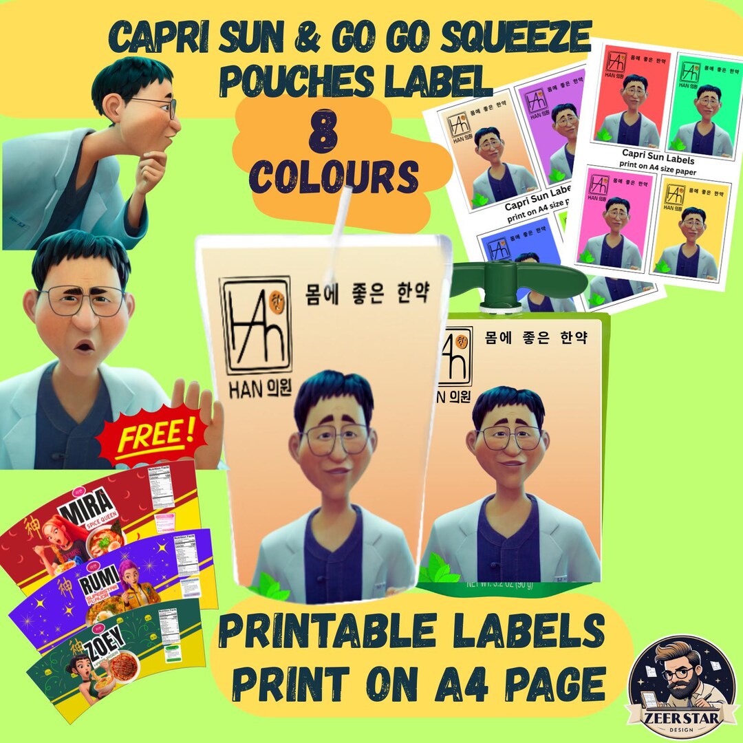 Dr. Han’s Tonic Drink Labels, Gogo Squeez & Caprisun Label, Kpop Demon ...