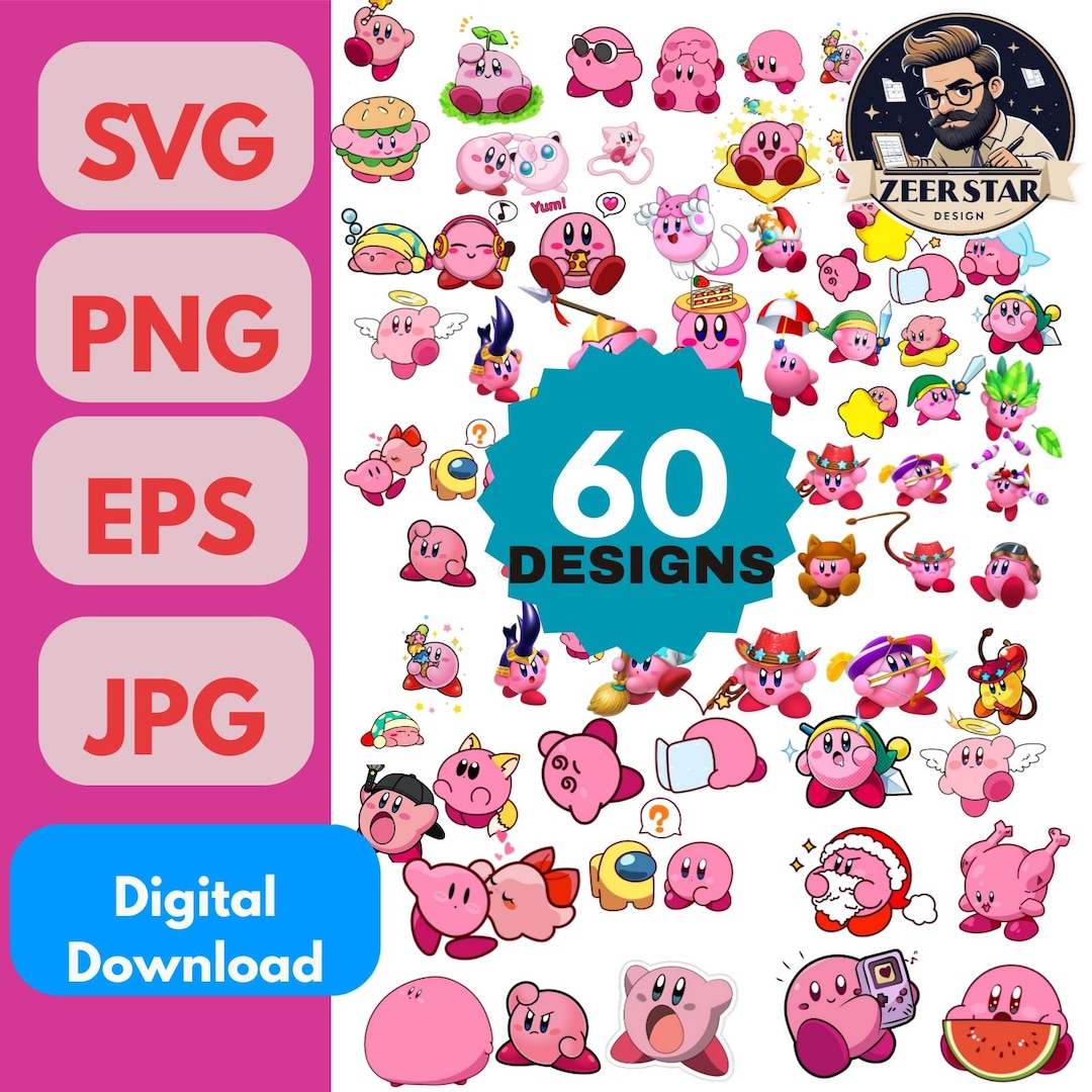 Kirby Svg Bundle Cute Kirby Png Anime Kirby Stickers Kirby Cricut