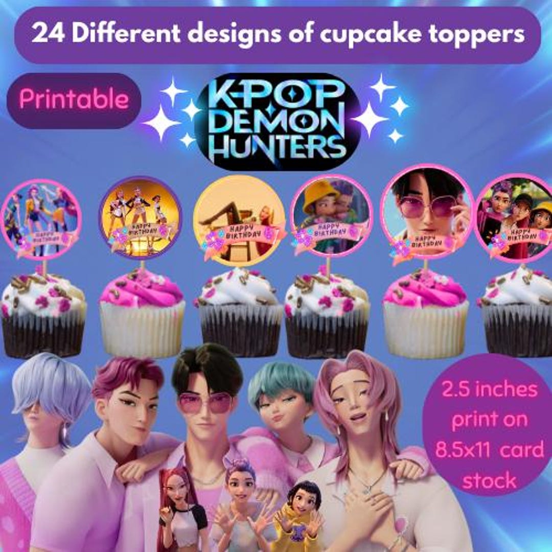 Printable K-pop Demon Hunters Cupcake Toppers Set, Huntrix Cupcake ...