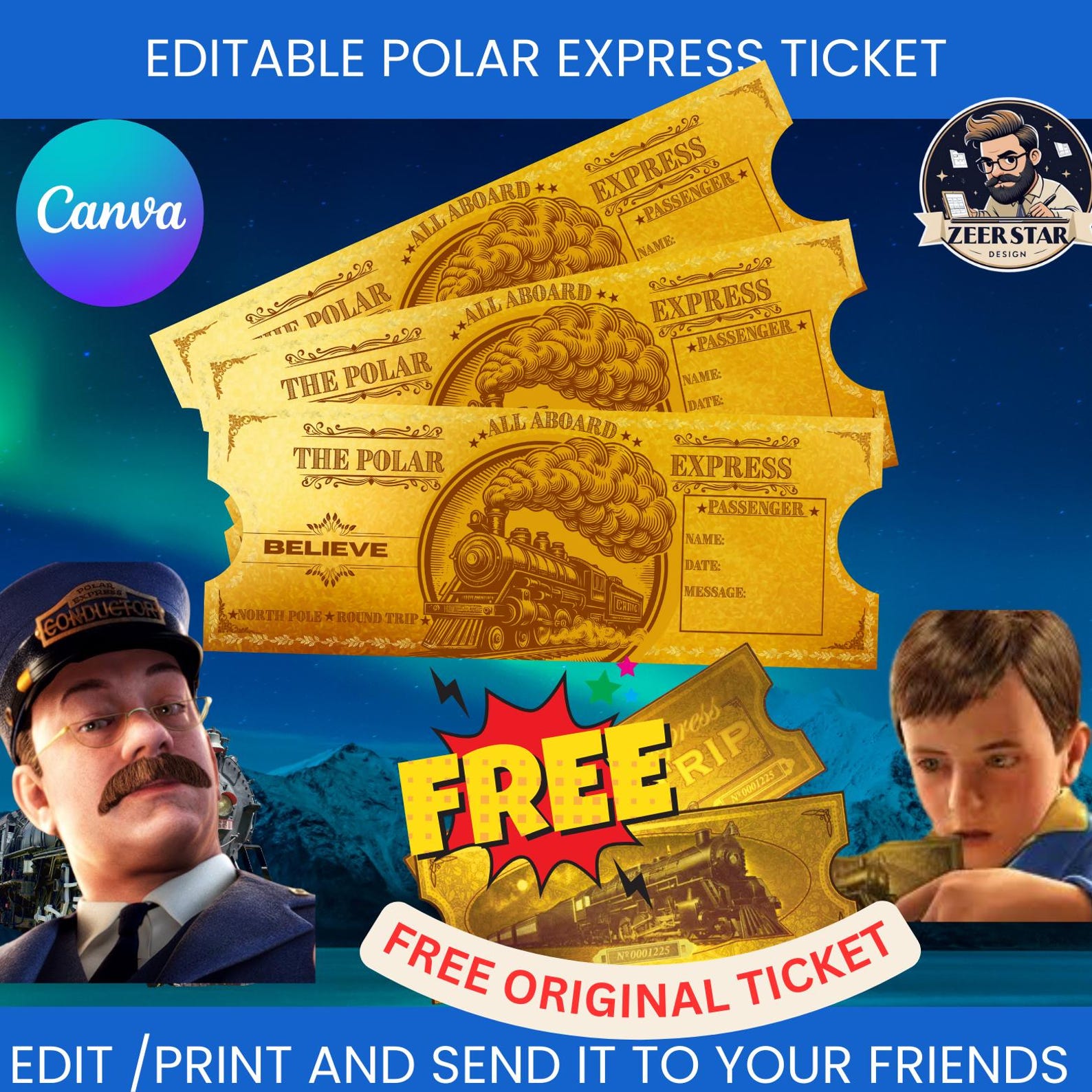 Polar Express Ticket, North Pole Train Ride, Canva Template (printable ...