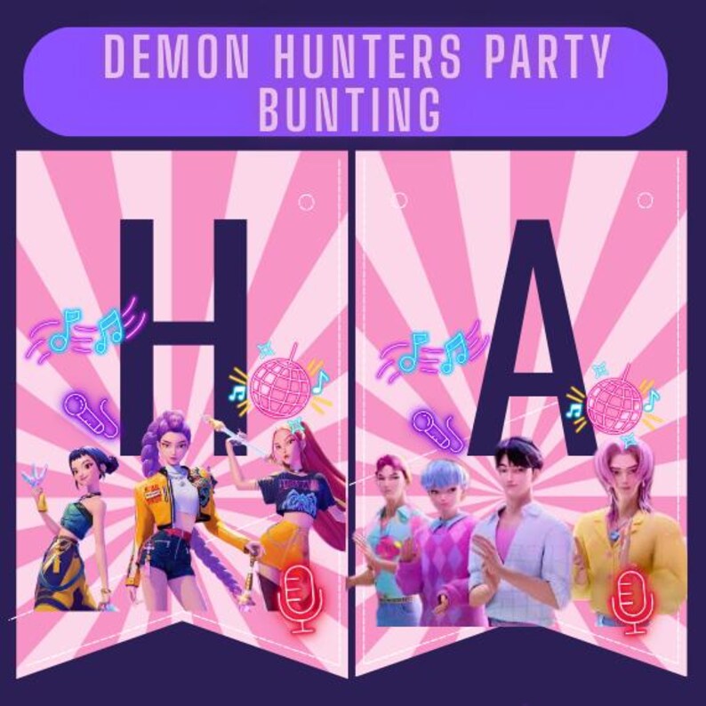 Printable Huntrix Party Banner: Anime K-pop Birthday Decor (PDF ...