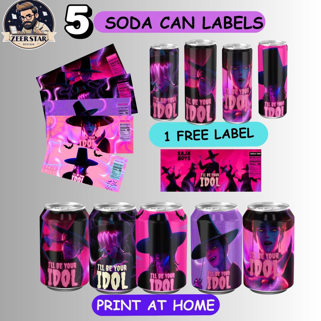 Halloween Kpop Demon Hunters Saja Boys Soda Can Labels, 12 Oz Label ...