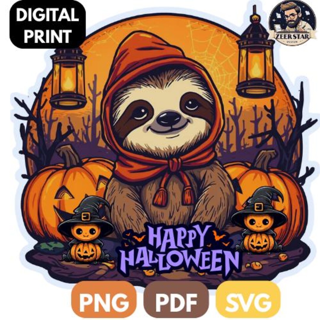 Sloth Halloween SVG, Sloth PNG, Cute Sloth Witch Clipart, Halloween ...