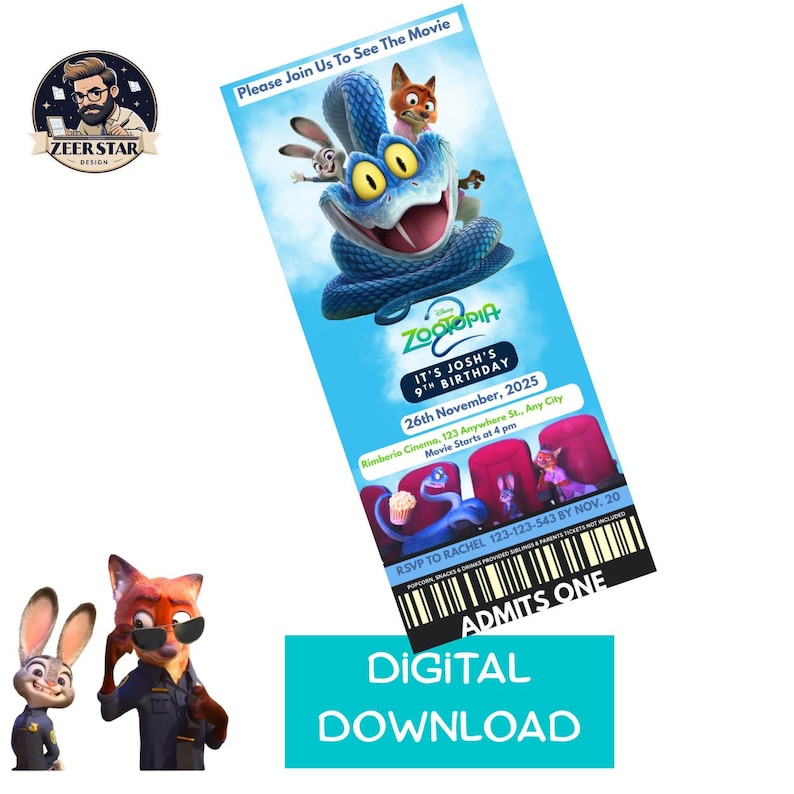 Editable Zootopia 2 Birthday Invitation, Canva Invite (digital Download ...