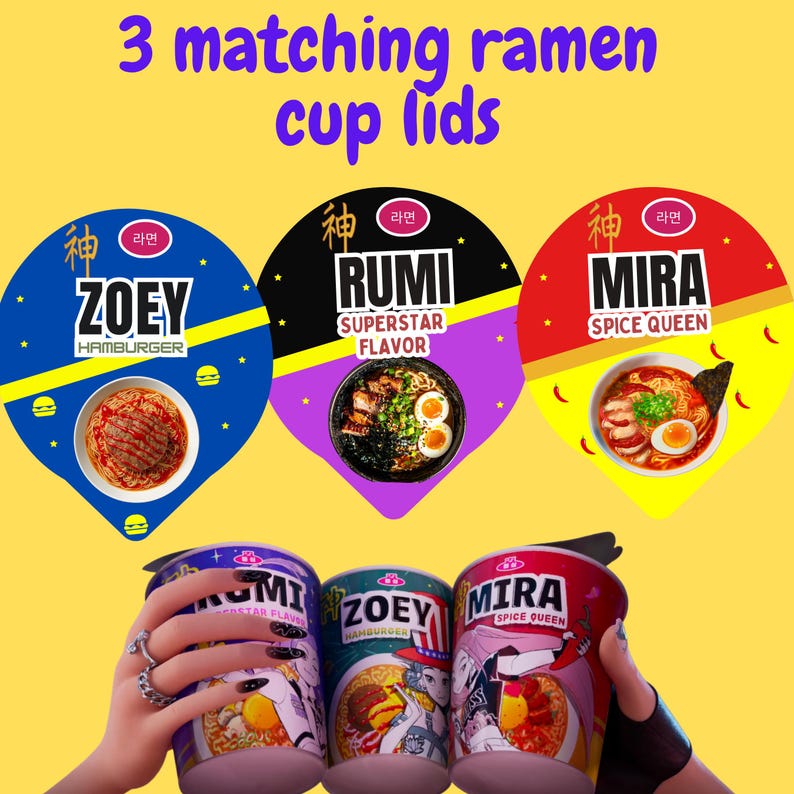 Huntrix Ramen Cup Label, 3 Designs Rumi Mira Zoey, K-pop Demon Label ...