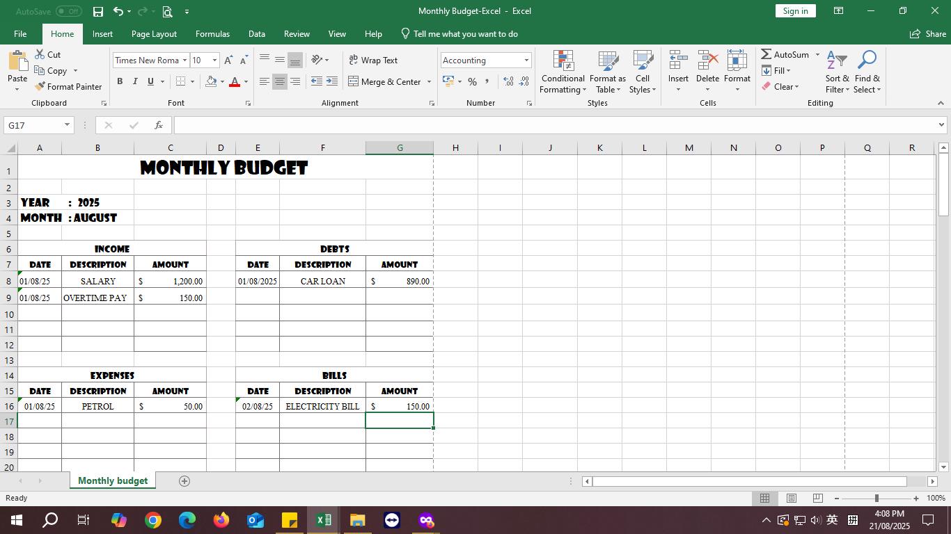 Monthly Budget Planner: Excel & Printable PDF Finance Tracker (digital ...