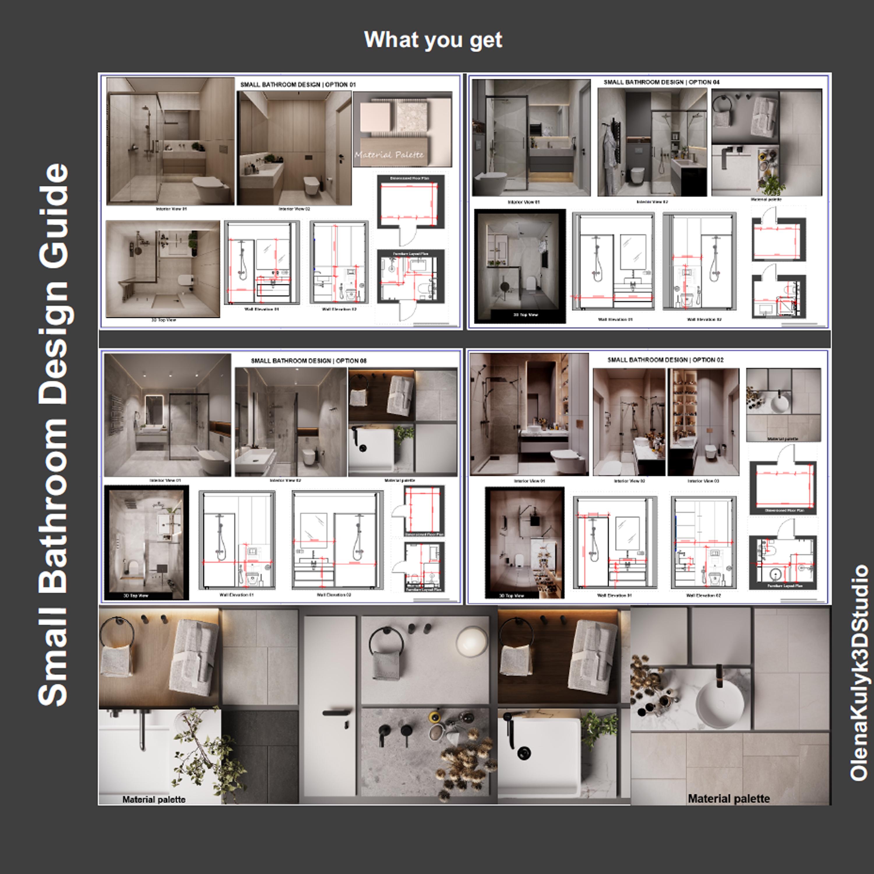 Small Bathroom Layout Guide – 8 Ready-made 3D Bathroom Designs With ...