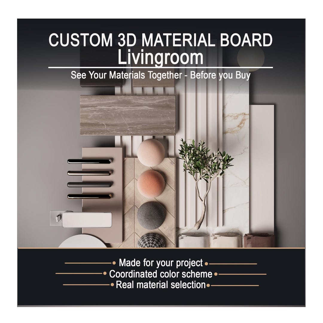 Luxury Neutral Living Room Material Palette – Custom 3D Interior ...