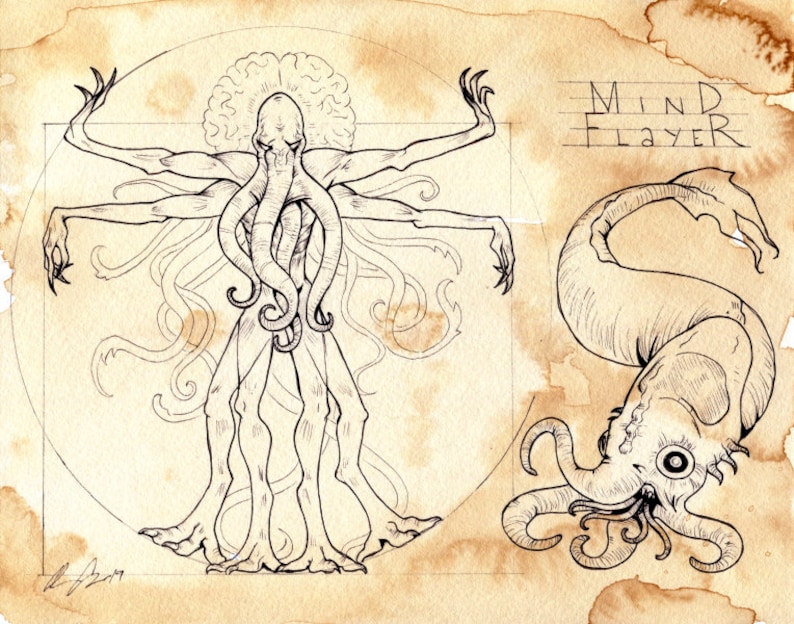 MIND FLAYER: Dnd Monster Gold Foil Prints 11x14 - Etsy