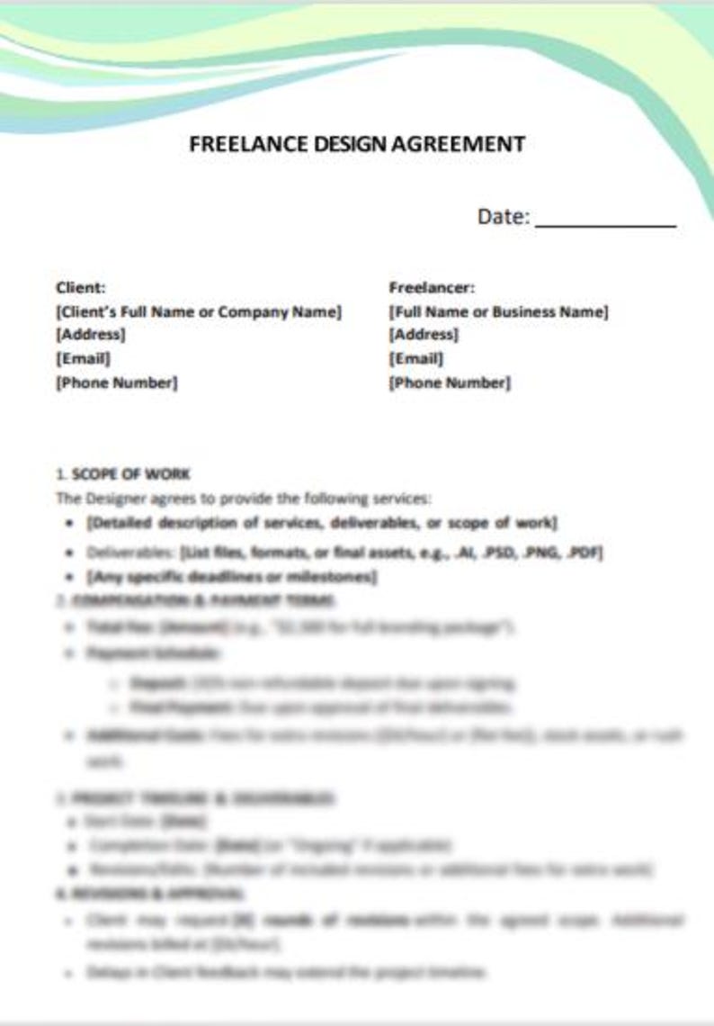 Freelance Designer Contract Template | Editable DOCX/PDF | Protect Your Creative Work & Get Paid ...