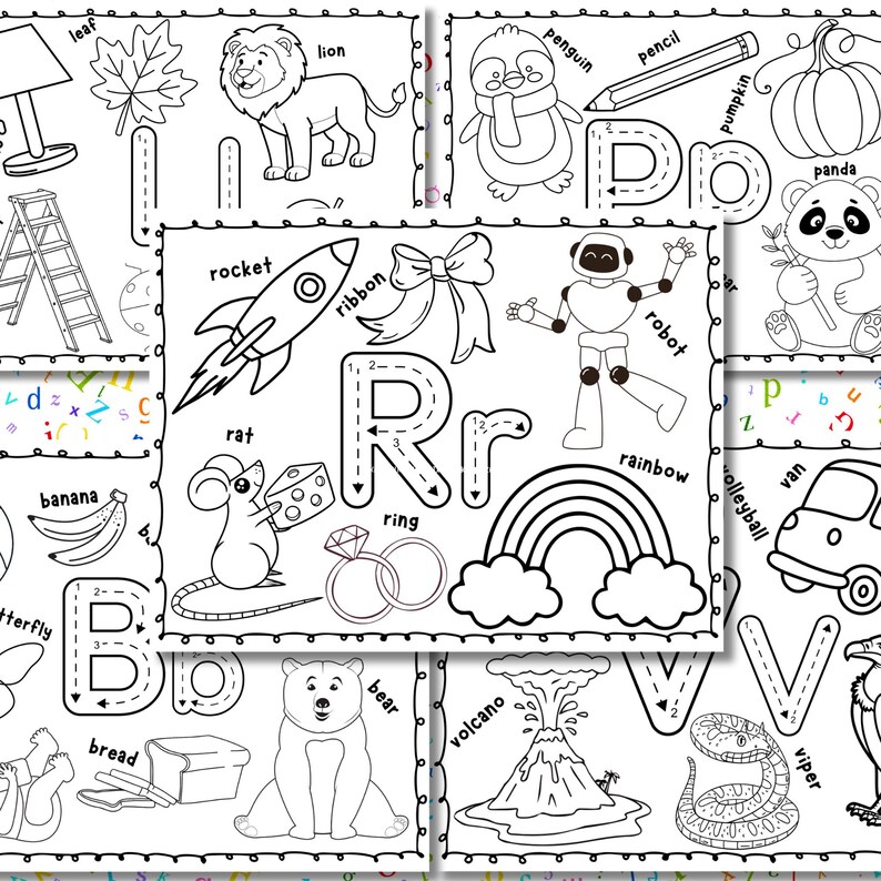 Alphabet Coloring Pages Book, Preschool Home Coloring Activity Tracing ...