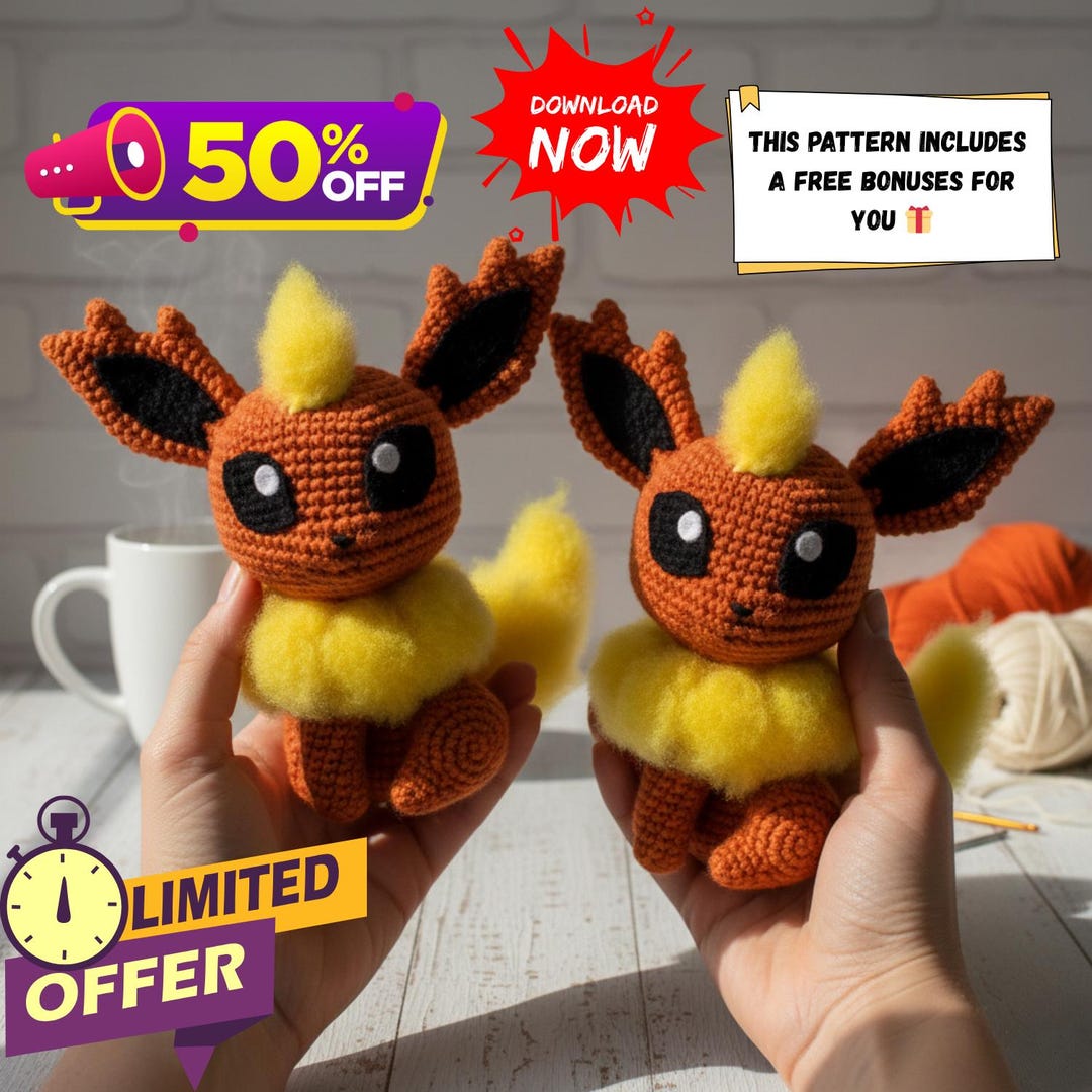 Chibi Flareon Pokemon Crochet Pattern, Pokemon Plush - Children Toy Pdf ...