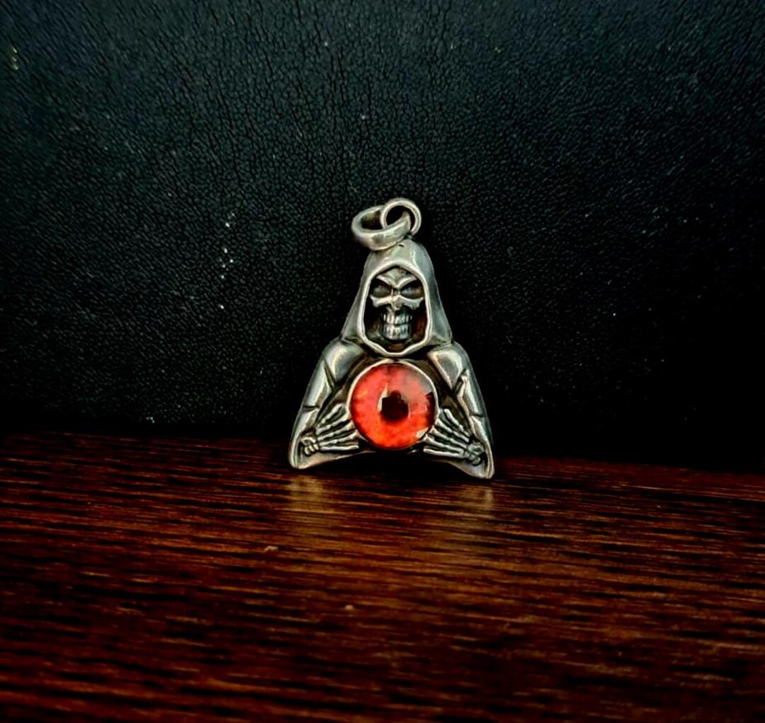 Men's Sterling Silver Grim Reaper Skeleton Skull Evil Eye Pendant. - Etsy